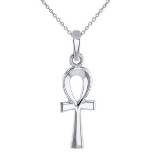 jewelry america solid 14k white gold dainty egyptian ankh cross charm pendant with chain necklace, 18"