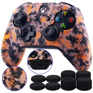 9cdeer 1 piece of studded customize digital camo silicone cover skin sleeve case 8 thumb grips for xbox one/s/x controller orange compatible with official stereo headset adapte