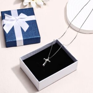 FUNRUN JEWELRY 925 Sterling Silver Cross Necklace for Women 3-Stone Cubic Zirconia Silver Cross Pendant Necklaces with 1MM Box Chain,18 Inches