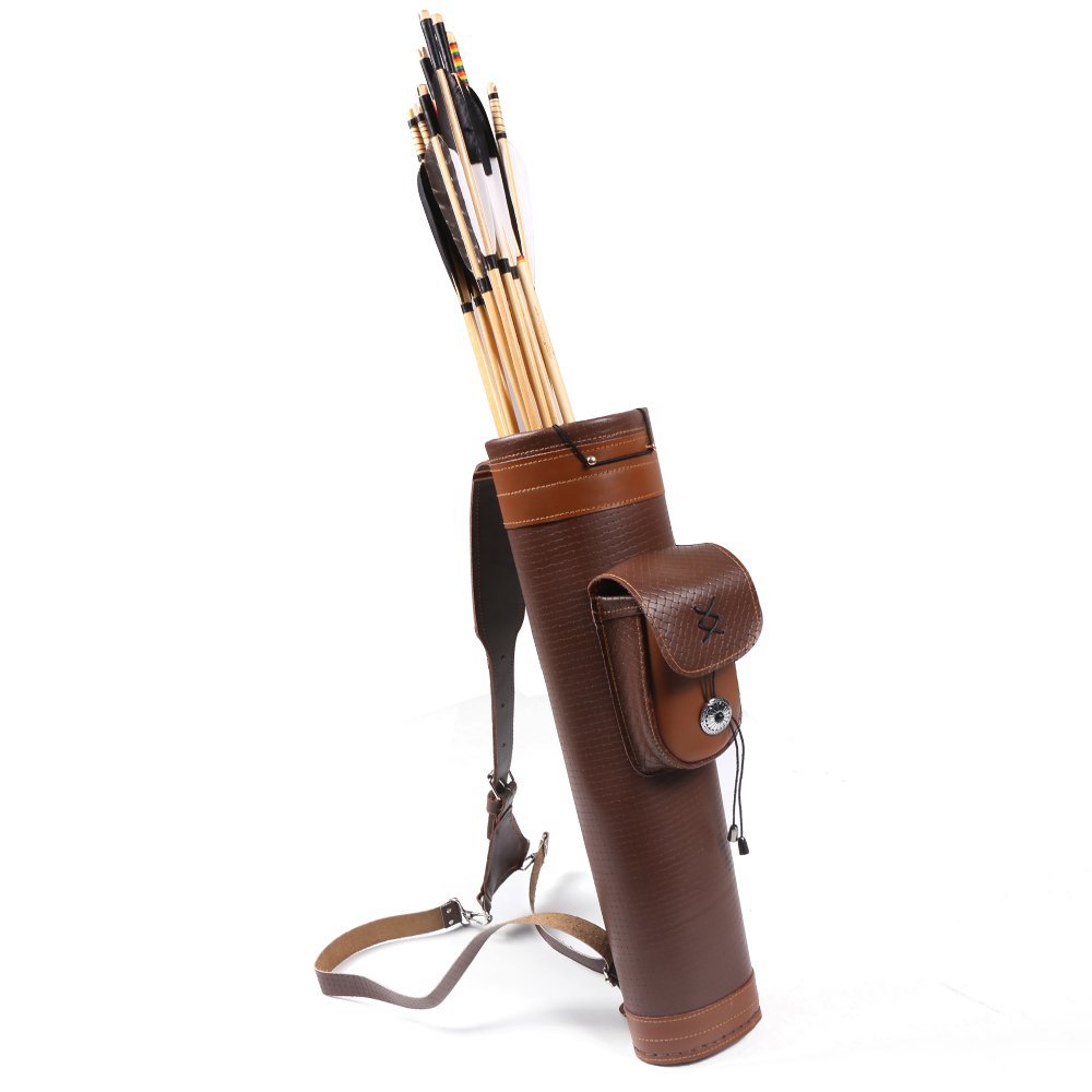 I-Sport Traditional Archery Back Quiver Cow Leather Arrow Holder Shoulder Hanged Adjustable Straps