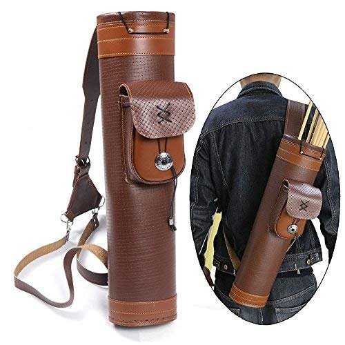 I-Sport Traditional Archery Back Quiver Cow Leather Arrow Holder Shoulder Hanged Adjustable Straps