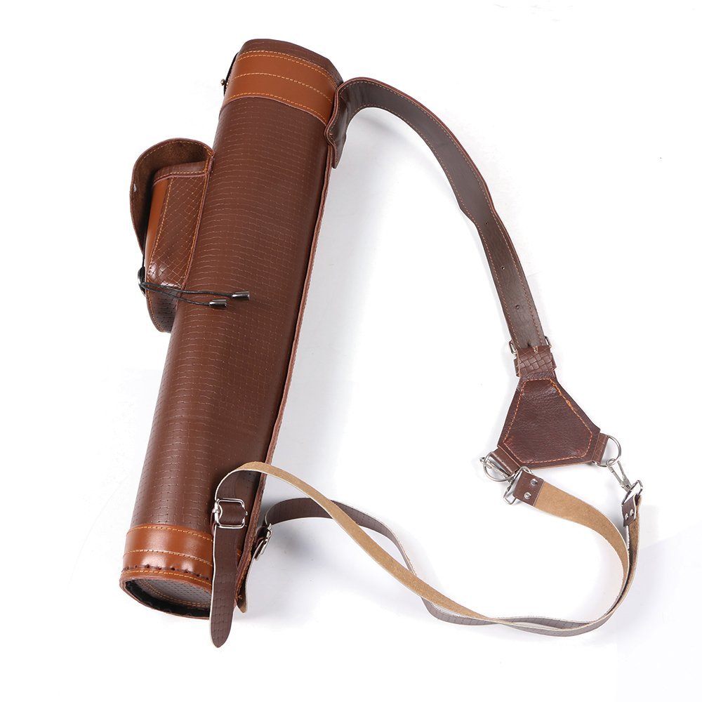 I-Sport Traditional Archery Back Quiver Cow Leather Arrow Holder Shoulder Hanged Adjustable Straps