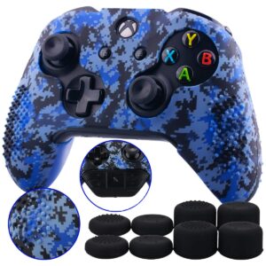 9cdeer 1 piece of studded protective customize digital camo silicone cover skin sleeve case 8 thumb grips analog caps for xbox one/s/x controller blue compatible with official stereo headset adapte