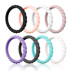 egnaro silicone wedding ring for women,seamless thin and stackble braided rubber wedding bands rubber rings for women