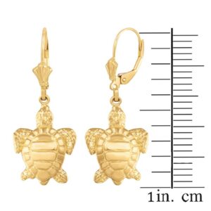 10k Yellow Gold Good Luck Sea Turtle Leverback Earrings