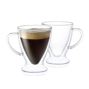 joyjolt declan irish double wall insulated glass espresso mugs (set of 2) -5-ounces.