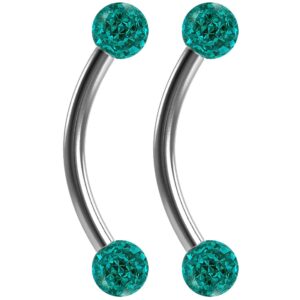 evonix 2pc 16g curved barbell 10mm crystal nipple ring cartilage rook daith eyebrow helix blue zircona