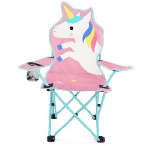 kaboer unicorn folding chair with cup holder and carrying bag for kids children's camping outdoor lawn beach travel