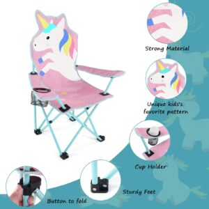 KABOER Unicorn Folding Chair with Cup Holder and Carrying Bag for Kids Children's Camping Outdoor Lawn Beach Travel