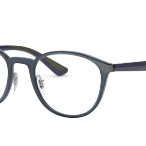 Ray-Ban RX7156 Round Prescription Eyeglass Frames, Transparent Dark Blue/Demo Lens, 53 mm