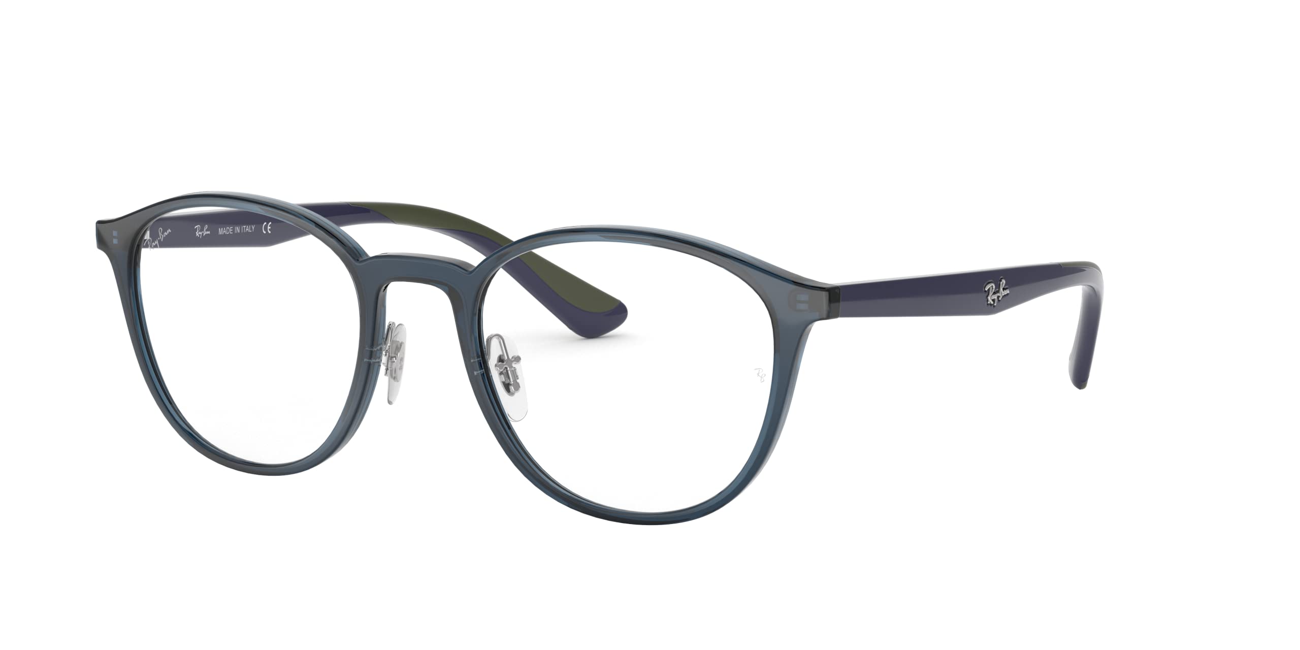 Ray-Ban RX7156 Round Prescription Eyeglass Frames, Transparent Dark Blue/Demo Lens, 53 mm