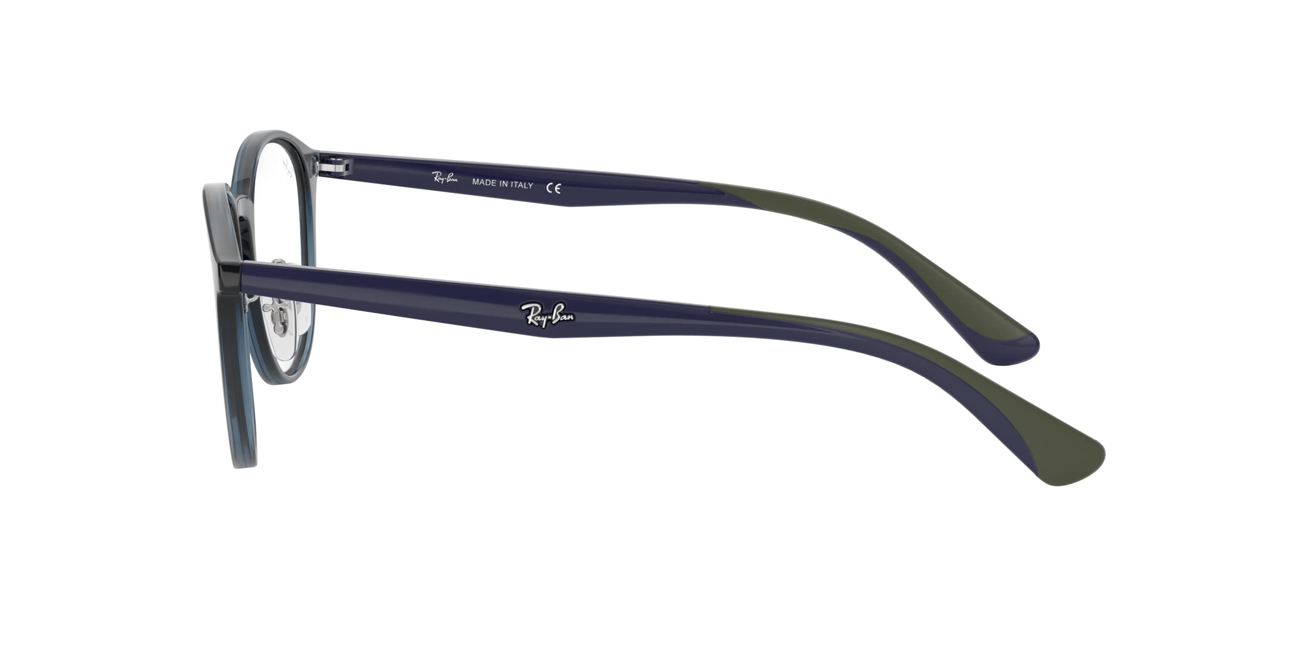 Ray-Ban RX7156 Round Prescription Eyeglass Frames, Transparent Dark Blue/Demo Lens, 53 mm