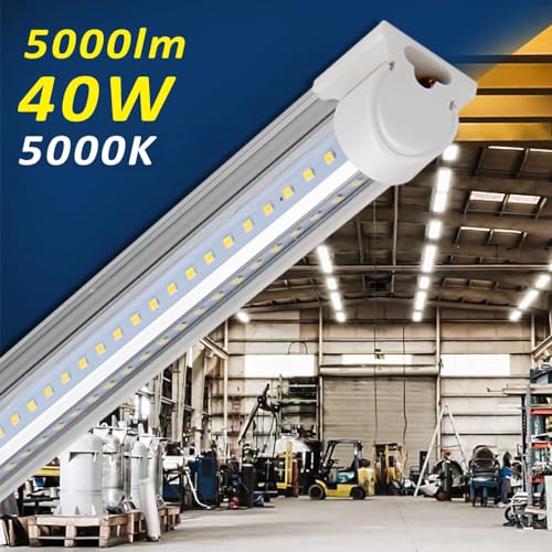 Barrina LED Shop Light, 40W 5000LM 5000K, 4FT Integrated Fixture, V Shape,T8 Light Tube, Daylight White, Clear Cover, Hight Output, LED Shop Lights for Garage Warehouse Workshop (Pack of 6)