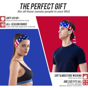 Monkey Movement American Flag Head Tie Headband for Women & Men: Sweat-Wicking Fitness Sweatband for Exercise, Yoga, Running,Tennis, Pilates, Soccer