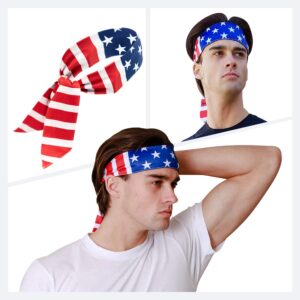 Monkey Movement American Flag Head Tie Headband for Women & Men: Sweat-Wicking Fitness Sweatband for Exercise, Yoga, Running,Tennis, Pilates, Soccer