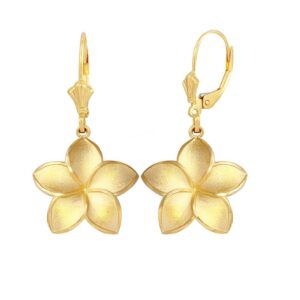 matte finish 10k gold hawaiian flower plumeria dangle earrings (medium)