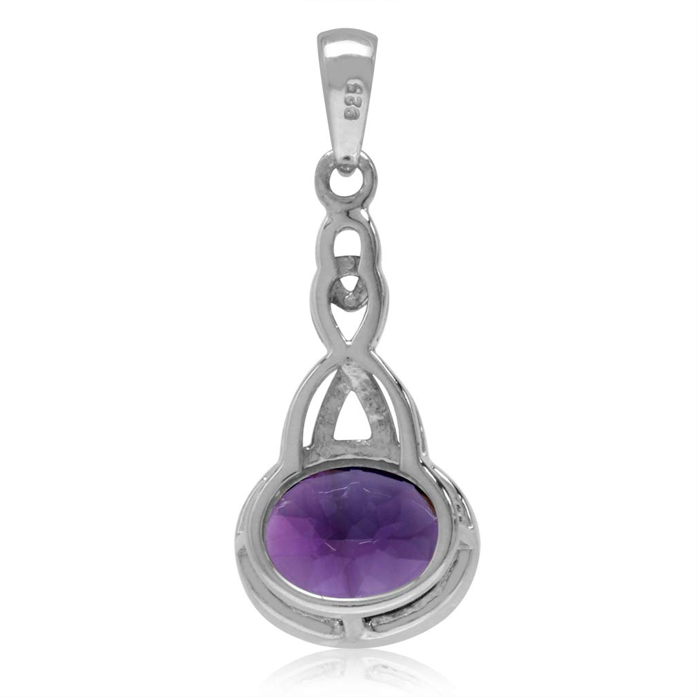 Silvershake 2.41ct. 10X8mm Natural Oval Shape African Amethyst 925 Sterling Silver Celtic Knot Pendant