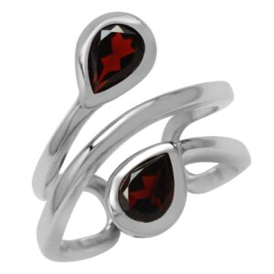 silvershake 1.7ct. natural pear shape garnet white gold plated 925 sterling silver double line cuff ring size 7