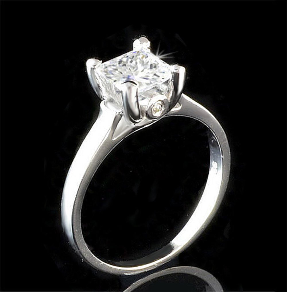 Venetia Top Grade 1.5 Carat Supreme Realistic Princess Cut Solitaire Simulated Diamond Ring Platinum Plated 925 Silver cz Cubic Zirconia Swarovski 1sq6