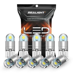 sealight 194 led bulbs 6000k white, 168 2825 t10 w5w 3030 bright chips, dome light, map door courtesy license plate pack of 10