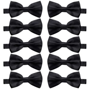 10 pcs elegant black pre-tied bow ties formal tuxedo bowtie set with adjustable neck band,gift idea for men and boys