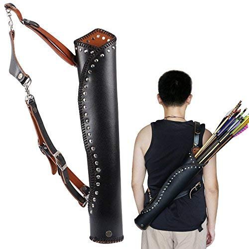 I-Sport Cow Leather Handmade Archery Back Shoulder Arrow Quiver Target Shooting Quiver for Arrows with Adjustable Straps