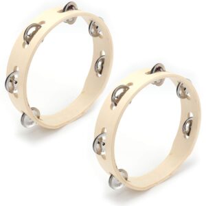 tosnail 2 pack 8" wood tambourine - single row 6 pairs jingles