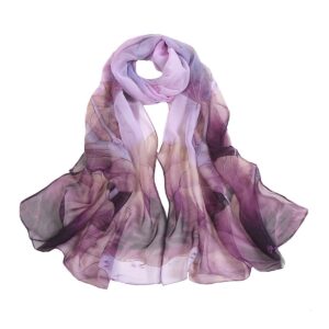 lobagve van caro sheer chiffon scarf beach shawl elegant lotus sunscreen scarf for women (purple)