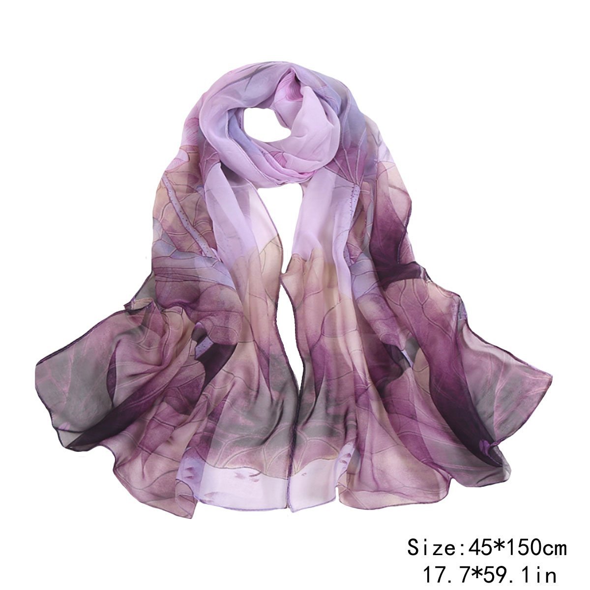 Lobagve Van Caro Sheer Chiffon Scarf Beach Shawl Elegant Lotus Sunscreen Scarf for Women (Purple)