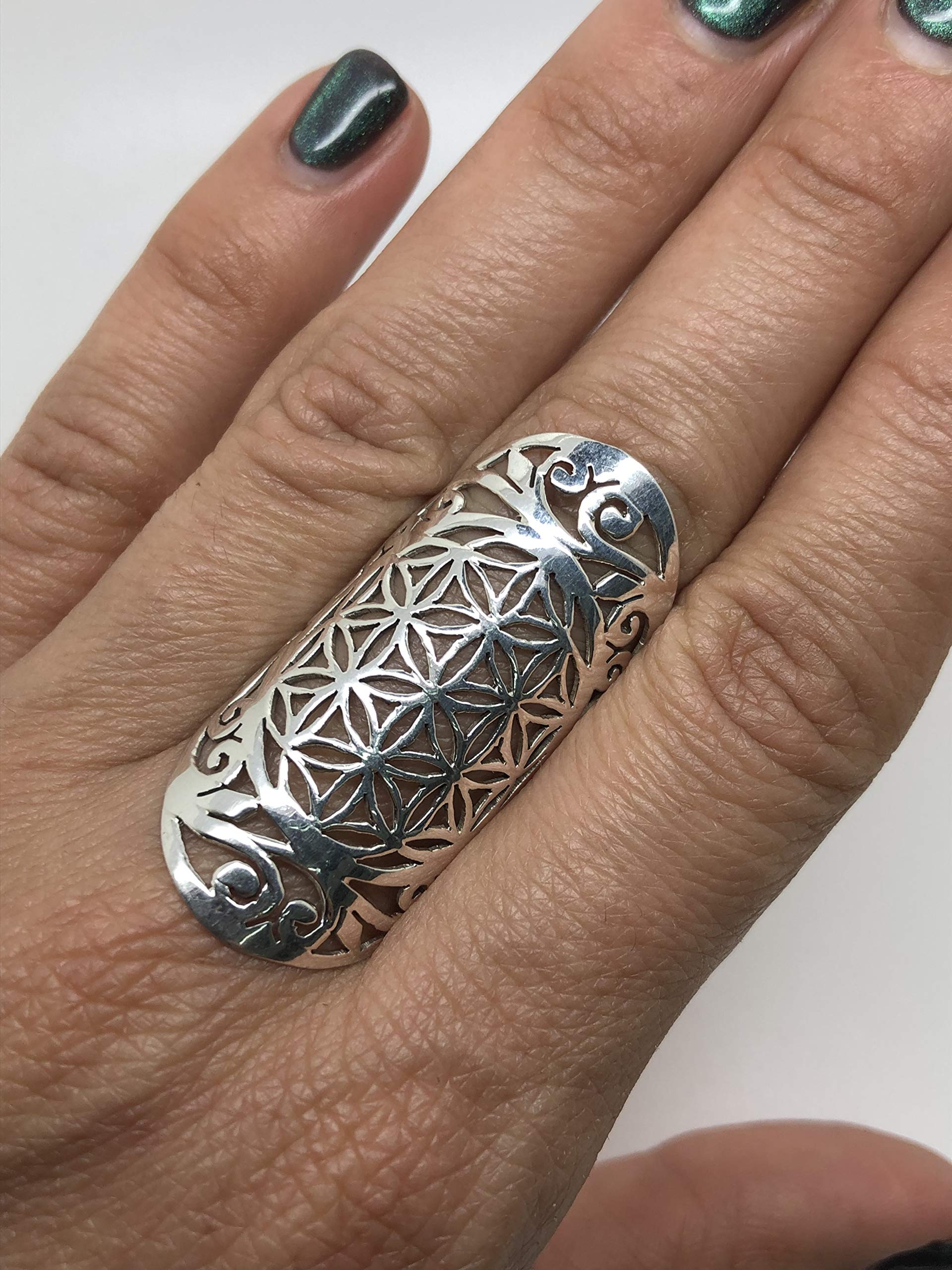 Big Flower Of Life Lace Ring Sterling Silver 925 Sacred Geometry Yoga jewelry Sizes Us 7 8 9 10 (10)