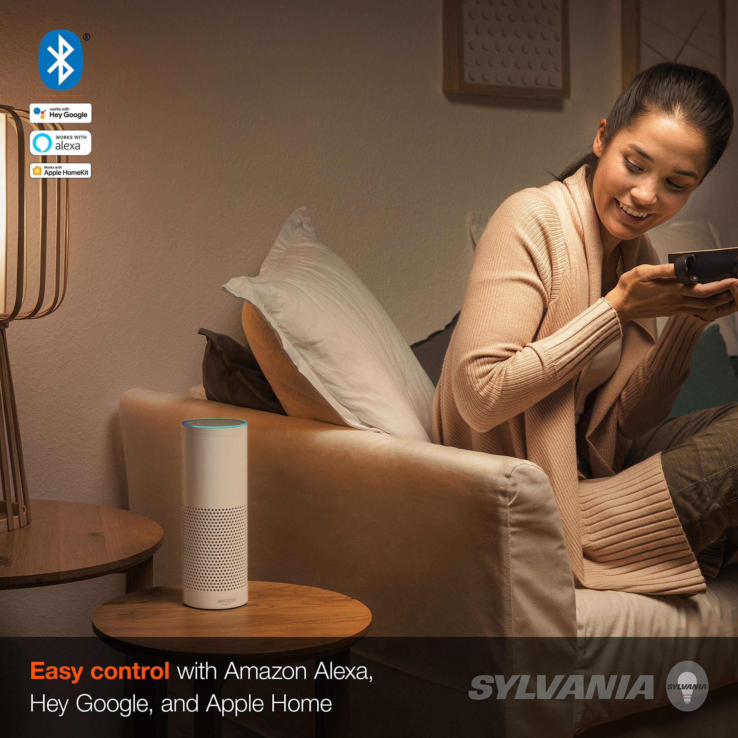 SYLVANIA SMART+ Bluetooth Clear Filament Soft White A19 LED Bulb, Compatible with Alexa, Apple HomeKit and Google Assistant, 1 pack