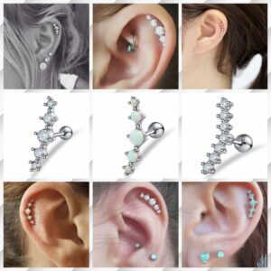 FIBO STEEL 3 Pcs 16G Stainless Steel Cartilage CZ Stud Earrings for Women Helix Conch Daith Piercing Jewelry Set