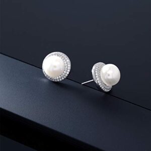 Gem Stone King 925 Sterling Silver 9MM Cultured Freshwater Pearl Button Stud Earrings For Women