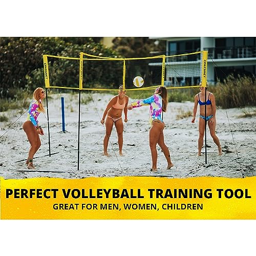 CROSSNET Quick Assemble 4 Square Volleyball Game Set for Adults and Kids with Volleyball Net, Backpack and Ball for Outdoor Games