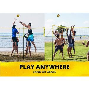 CROSSNET Quick Assemble 4 Square Volleyball Game Set for Adults and Kids with Volleyball Net, Backpack and Ball for Outdoor Games