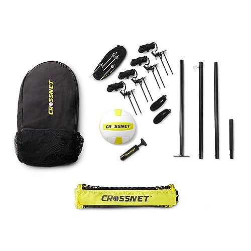 CROSSNET Quick Assemble 4 Square Volleyball Game Set for Adults and Kids with Volleyball Net, Backpack and Ball for Outdoor Games