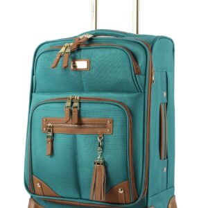 steve madden Designer Luggage Collection- 3 Piece Softside Expandable Lightweight Spinner Suitcases- Travel Set includes Under Seat Bag, 20-Inch Carry on & 28-Inch Checked Suitcase (Harlo Teal Blue)