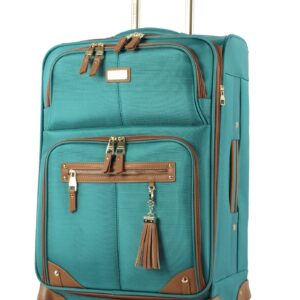 steve madden Designer Luggage Collection- 3 Piece Softside Expandable Lightweight Spinner Suitcases- Travel Set includes Under Seat Bag, 20-Inch Carry on & 28-Inch Checked Suitcase (Harlo Teal Blue)