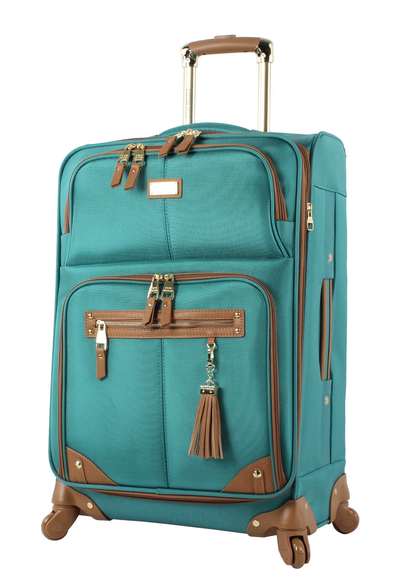 steve madden Designer Luggage Collection- 3 Piece Softside Expandable Lightweight Spinner Suitcases- Travel Set includes Under Seat Bag, 20-Inch Carry on & 28-Inch Checked Suitcase (Harlo Teal Blue)