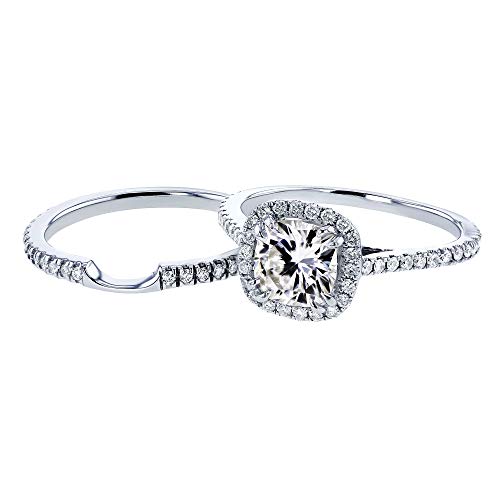 Kobelli Moissanite and Lab Grown Diamond Halo Bridal Rings Set 1 1/2 CTW in 14k White Gold (GH/VS, DEF/VS), 11