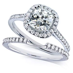 kobelli moissanite and lab grown diamond halo bridal rings set 1 1/2 ctw in 14k white gold (gh/vs, def/vs), 11