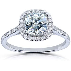 Kobelli Forever One Moissanite and Lab Grown Diamond Halo Engagement Ring 1 1/3 CTW 14k White Gold (DEF/VS), 4