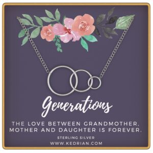 kedrian generations necklace, 925 sterling silver 3 generations necklace, best grandma gifts, gigi gifts for grandma necklace, granddaughter gifts from grandma birthday gift, great grandmother gifts