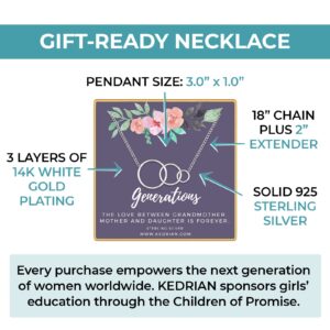 KEDRIAN Generations Necklace, 925 Sterling Silver 3 Generations Necklace, Best Grandma Gifts, Gigi Gifts for Grandma Necklace, Granddaughter Gifts From Grandma Birthday Gift, Great Grandmother Gifts