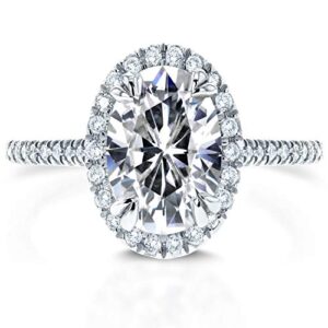 Kobelli Oval Moissanite and Lab Grown Diamond Halo Engagement Ring 1 4/5 CTW 14k White Gold (GH/VS, DEF/VS), 6.5