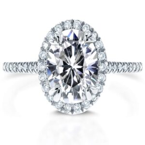 Kobelli Oval Moissanite and Lab Grown Diamond Halo Engagement Ring 1 4/5 CTW 14k White Gold (GH/VS, DEF/VS), 6