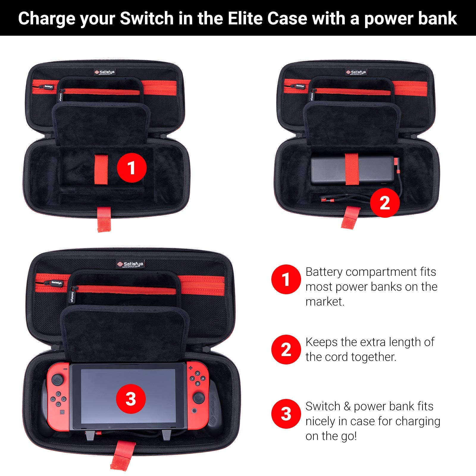 Satisfye – ZenGrip Pro Gen 3 OLED Elite Bundle, Accessories Compatible with Nintendo Switch - The Bundle includes: Grip, Elite Case and a Low Profile USB C-C Cable. BONUS: 2 Thumbsticks+1 JoyCon Rail