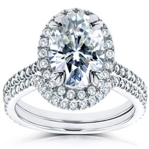 kobelli forever one oval moissanite and lab grown diamond halo bridal rings set 2 ctw 14k white gold (def/vs, def/vs), 6