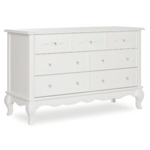 evolur aurora 7 drawer double dresser, frost