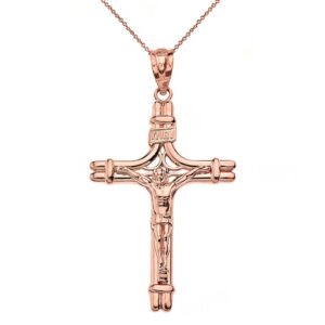 calirosejewelry 10k inri crucifix jesus on the cross pendant necklace in rose gold, 18"